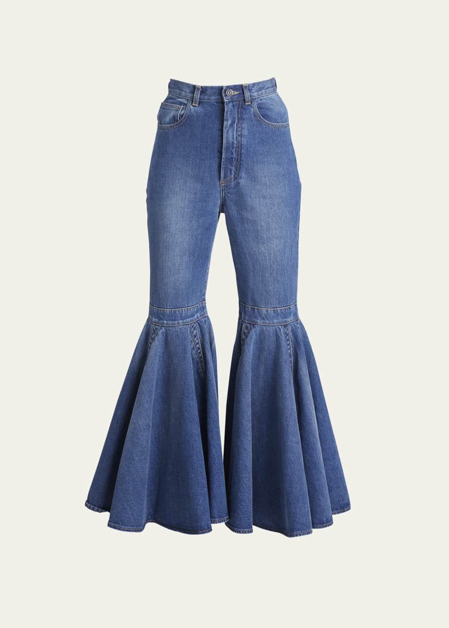 ALAIA Denim Ruffle-Hem Pants - Bergdorf Goodman