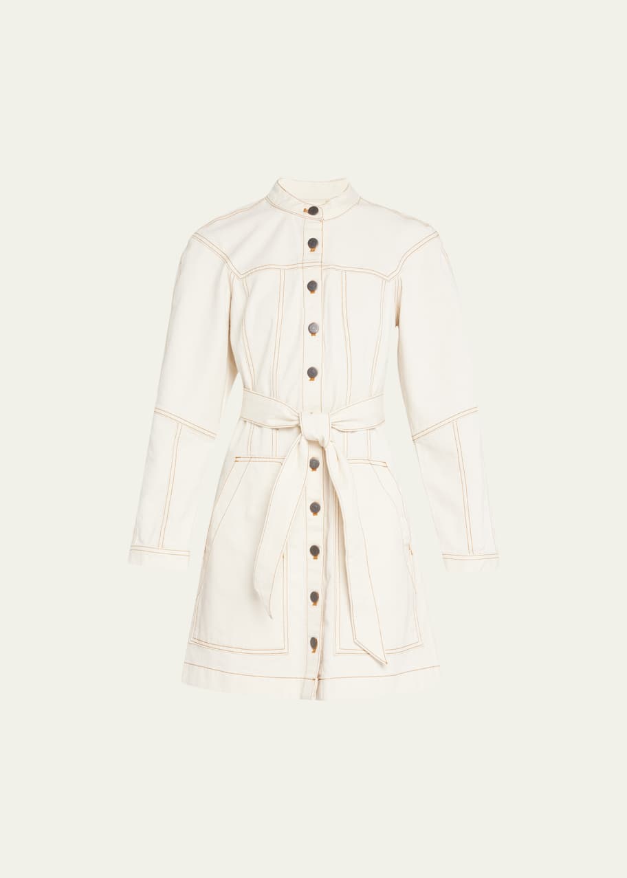 Veronica Beard Basia Button-Front Topstitch Mini Denim Dress - Bergdorf ...