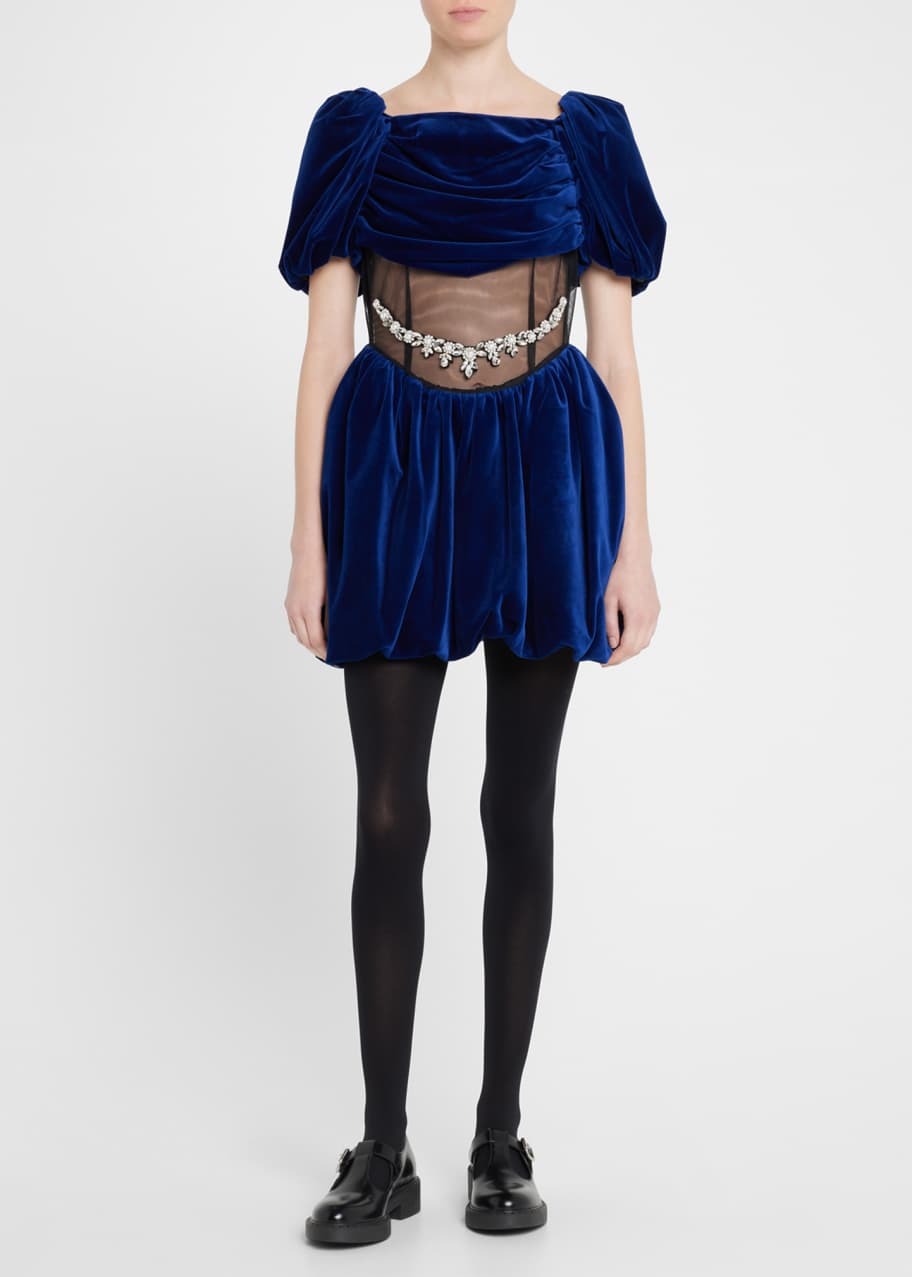 Simone Rocha Velvet Sculpted Puff-Sleeve Mini Dress - Bergdorf Goodman