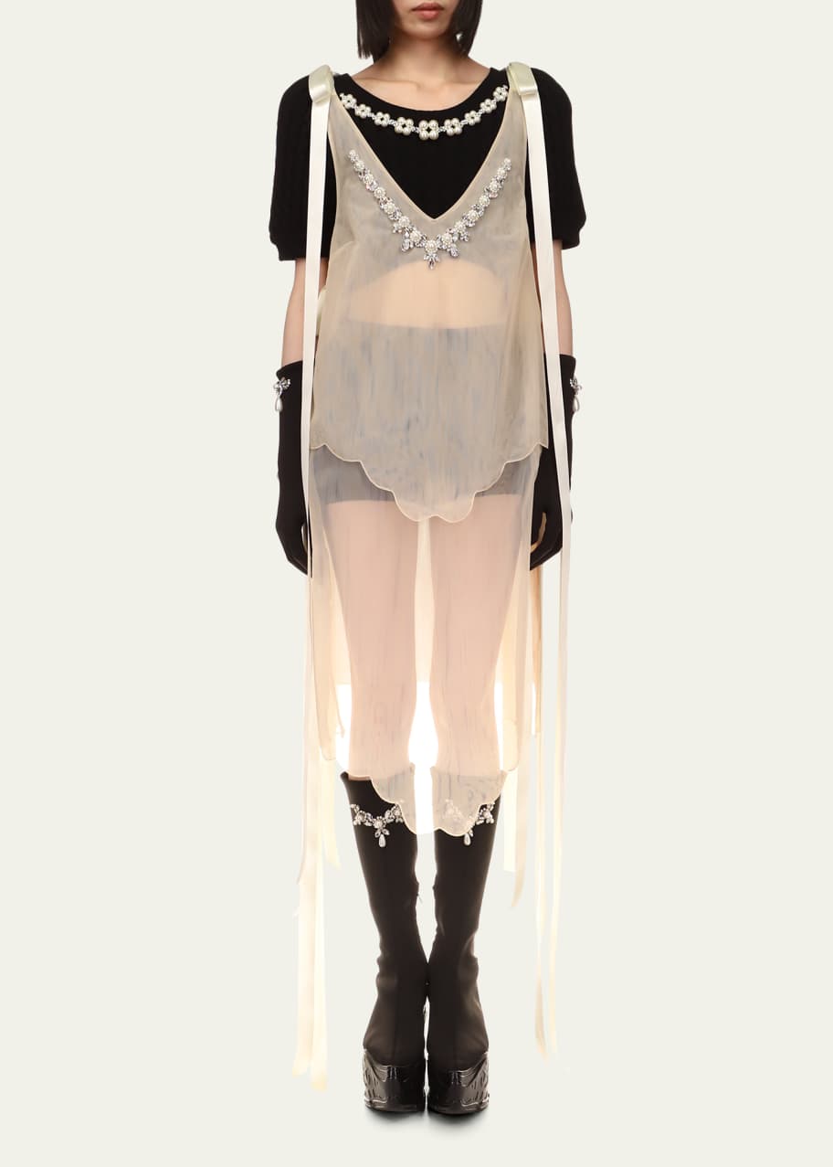 Simone Rocha Embellished Bow Tiered Scallop Midi Dress - Bergdorf Goodman