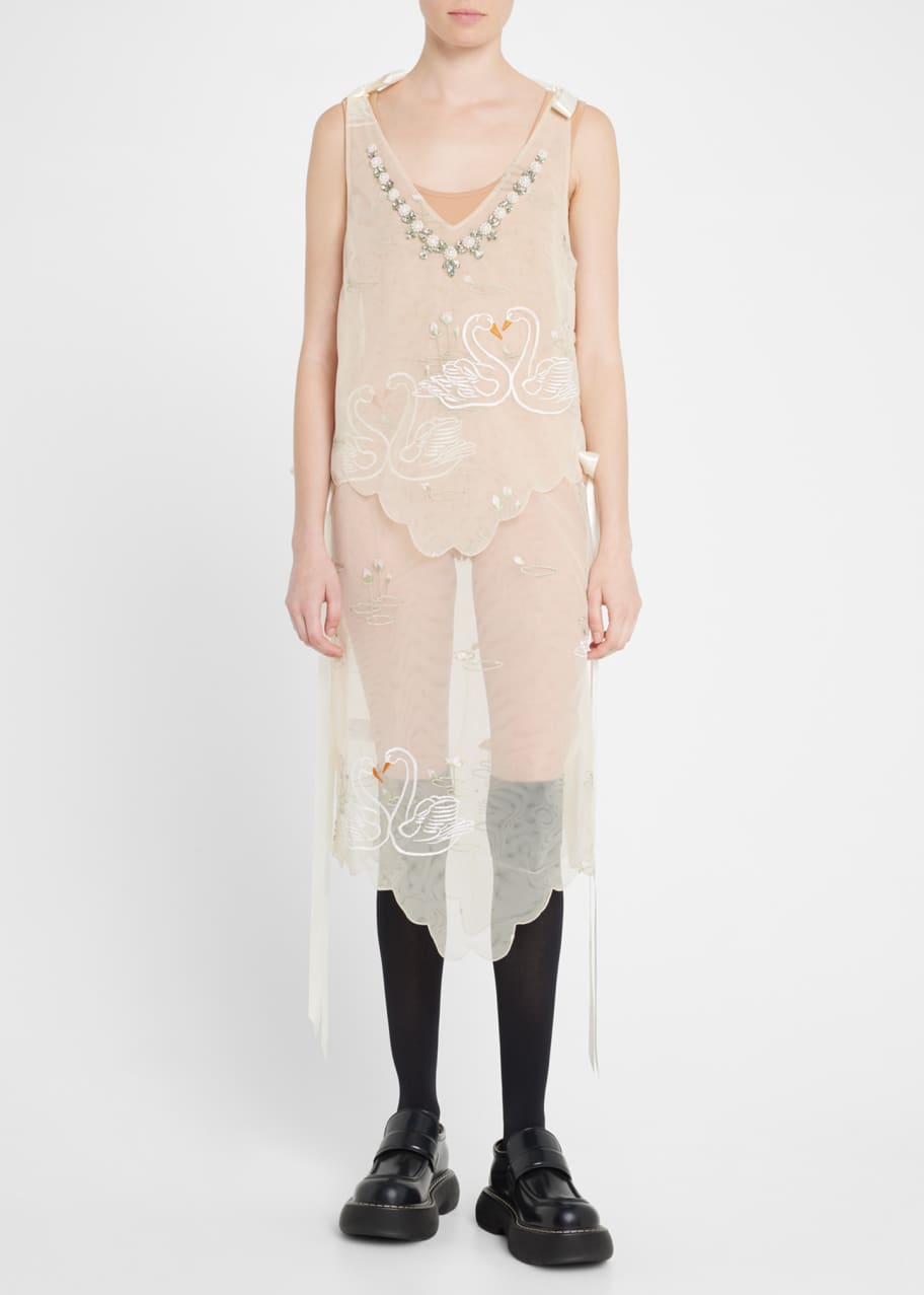 Simone Rocha Embroidered Double Beaded Tulle Slip Dress - Bergdorf Goodman