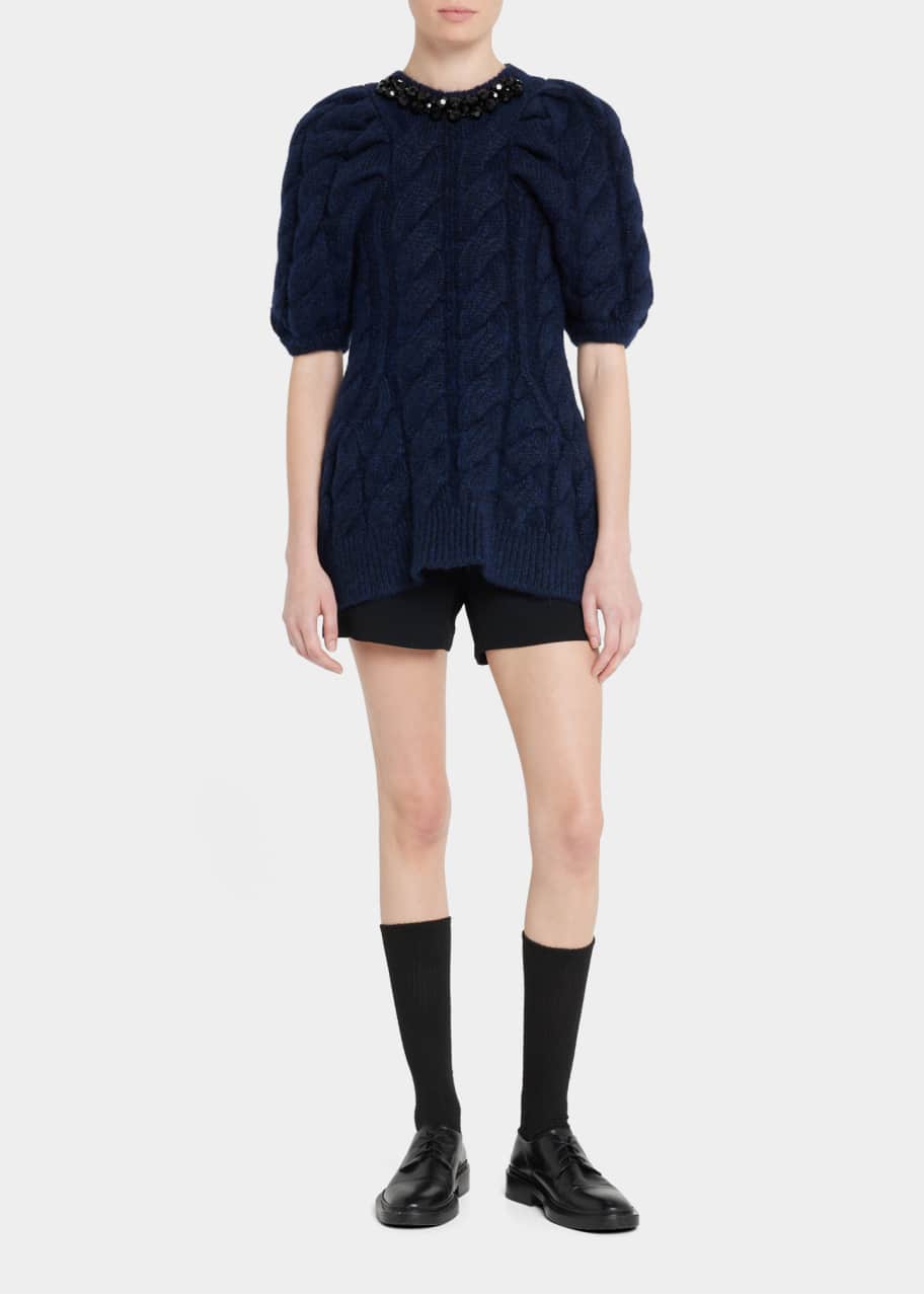Simone Rocha Chunky Cable Knit Short-Sleeve Sculpted Sweater - Bergdorf ...