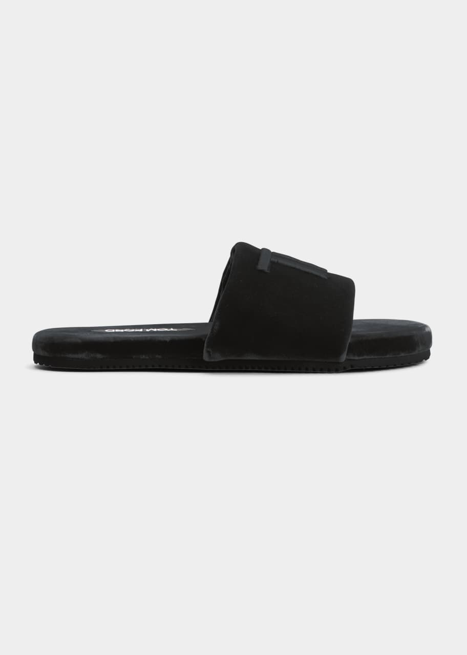 TOM FORD TF Embroidered Velvet Flat Sandals - Bergdorf Goodman