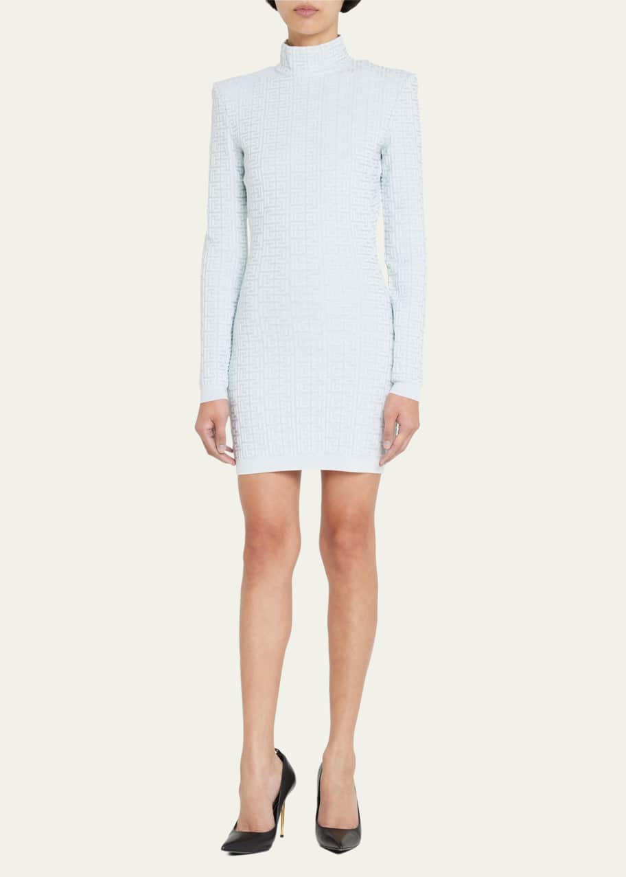 Balmain Textured Monogram Mini Dress - Bergdorf Goodman