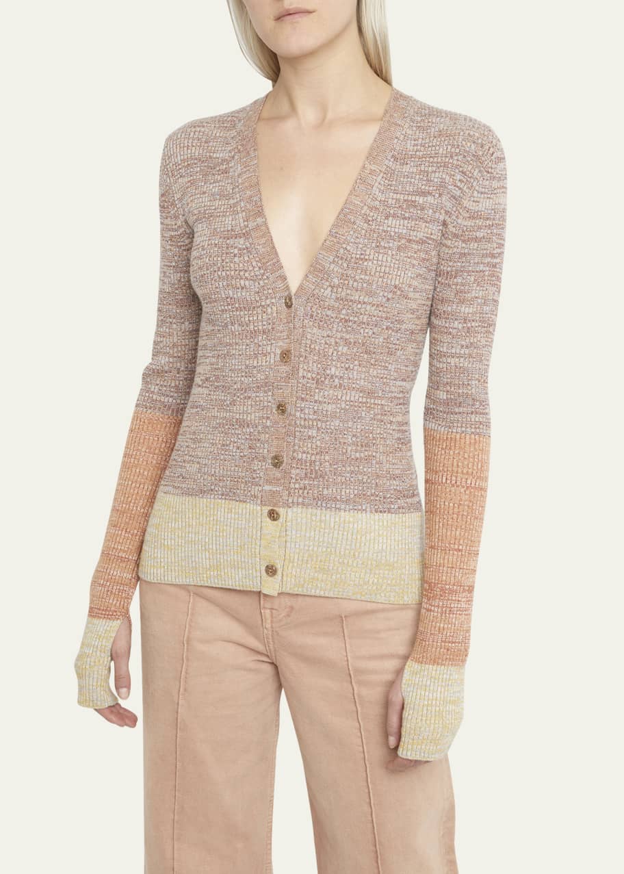 Ulla Johnson Posey Thumbhole-Cuff Colorblock Cardigan - Bergdorf Goodman