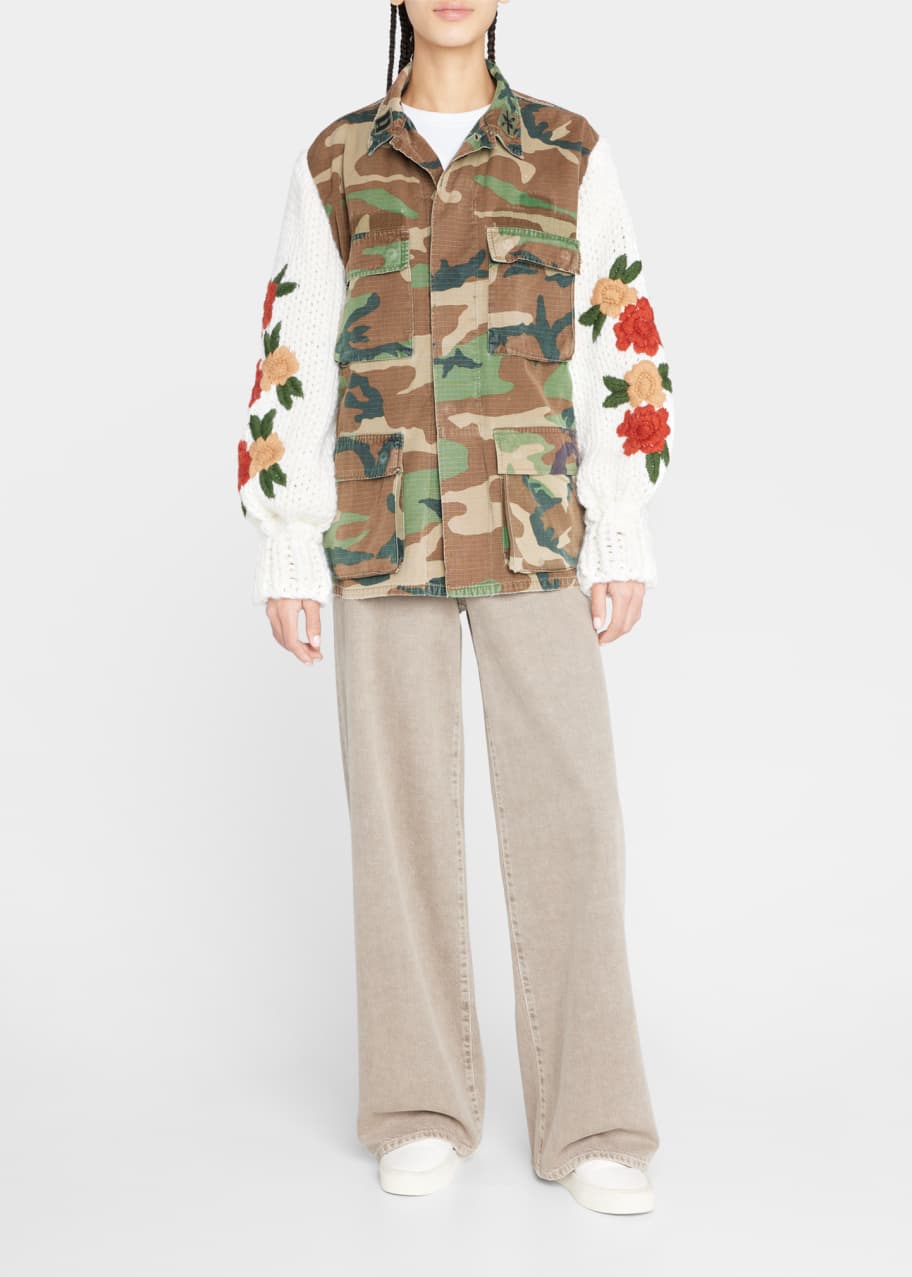 Tu Lize Upcycled Military Jacket with Crochet Embroidered Sleeves ...