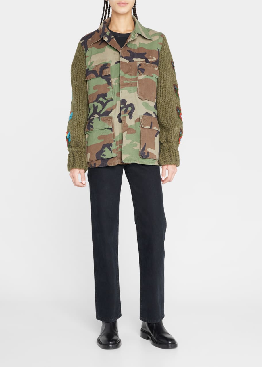 Tu Lize Upcycled Military Jacket with Crochet Embroidered Sleeves ...