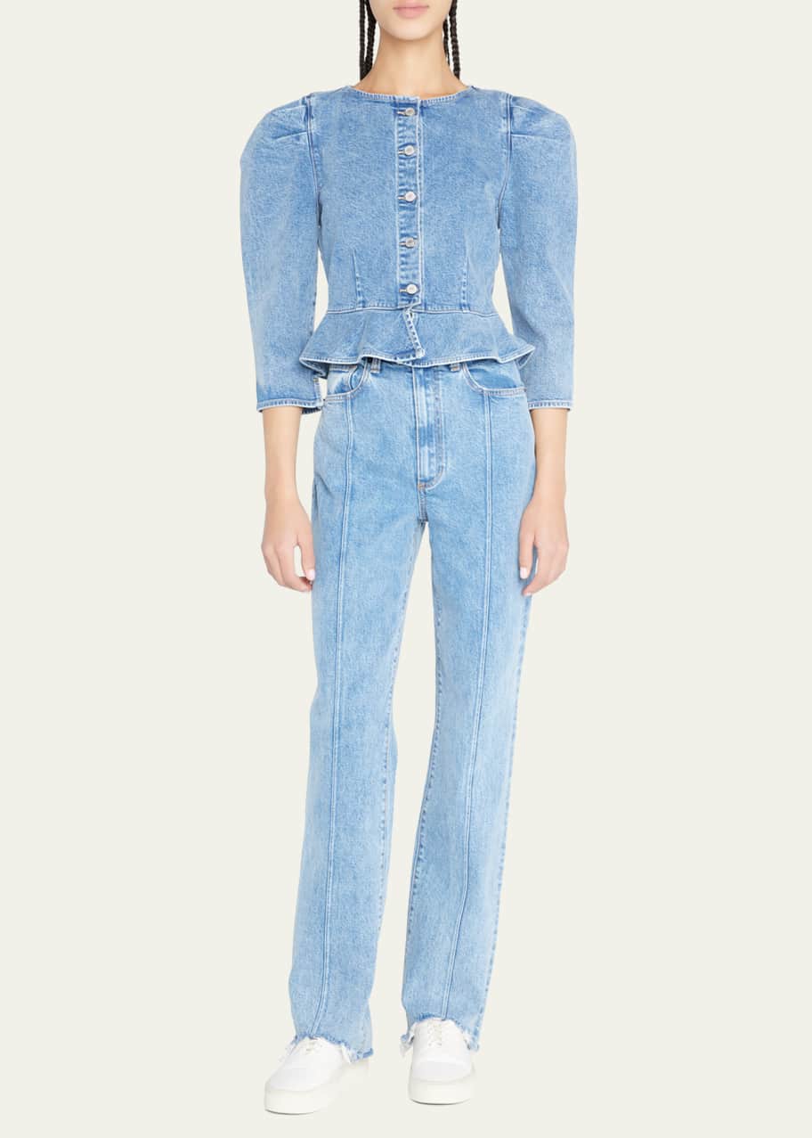 LE JEAN Luella Denim Puffed-Sleeve Jacket with Peplum - Bergdorf Goodman