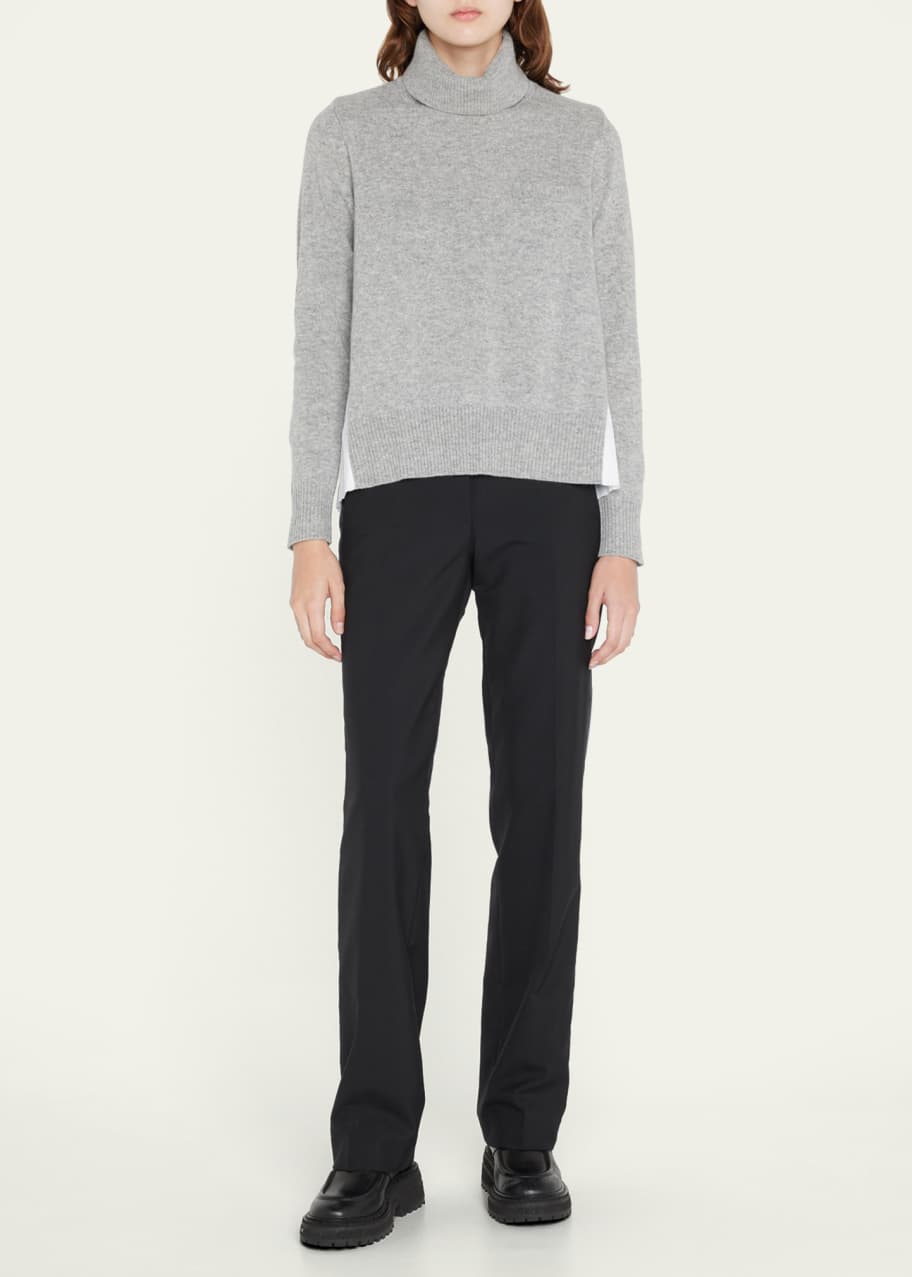 SACAI Mixed-Media Wool Pleated-Back Turtleneck Sweater - Bergdorf Goodman