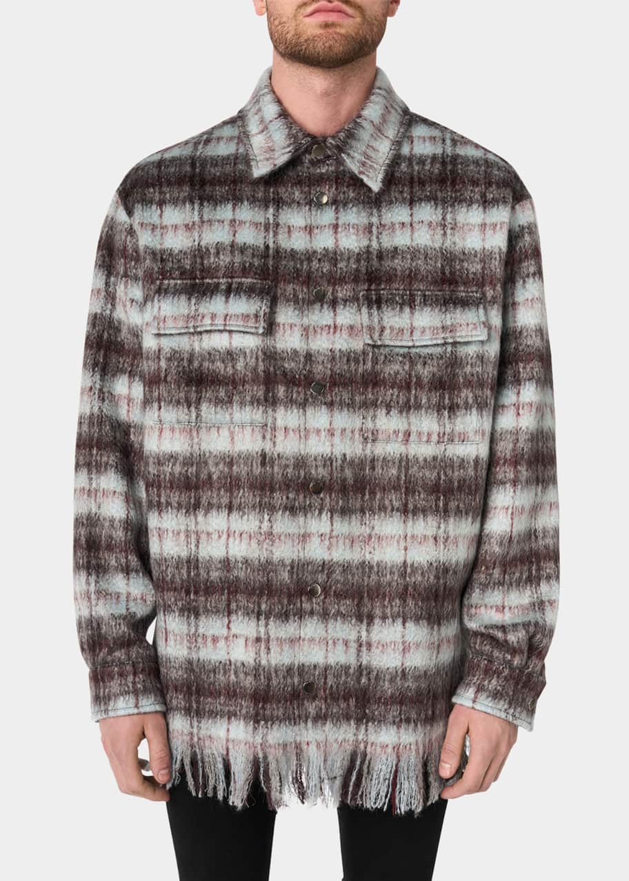 Amiri Men's Plaid Fringe Mohair Overshirt - Bergdorf Goodman