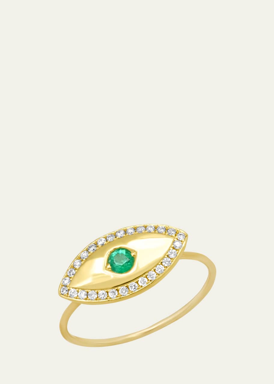Jennifer Meyer Medium Evil Eye Ring with Emerald Center and Diamond ...