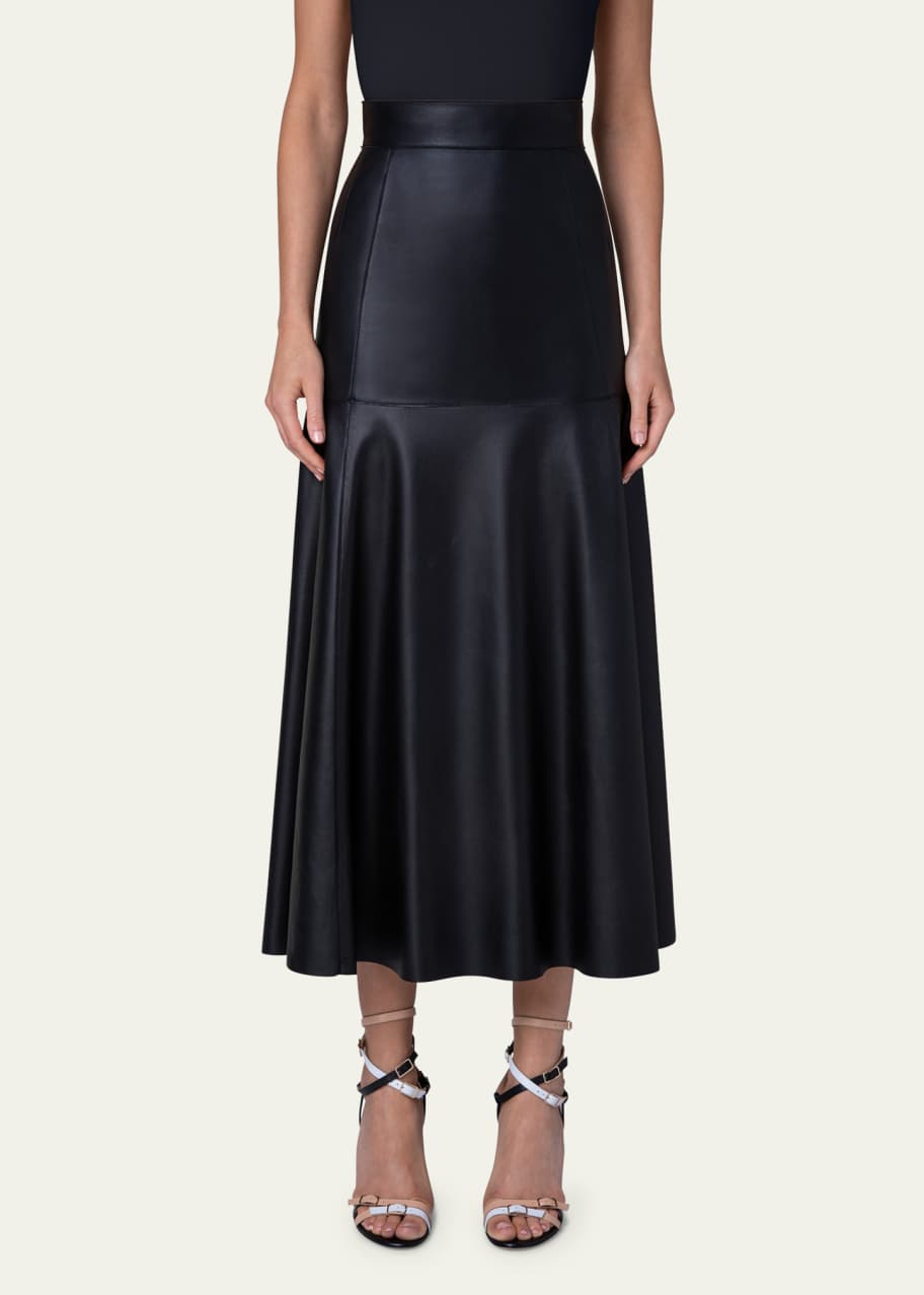 Akris Leather Flared Godet-Hem Midi Skirt - Bergdorf Goodman