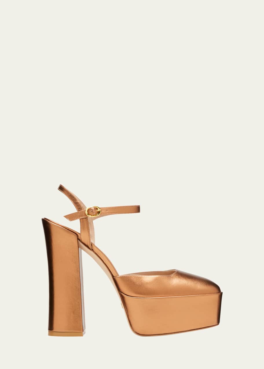 Stuart Weitzman Skyhigh Metallic Ankle-Strap Platform Pumps - Bergdorf ...