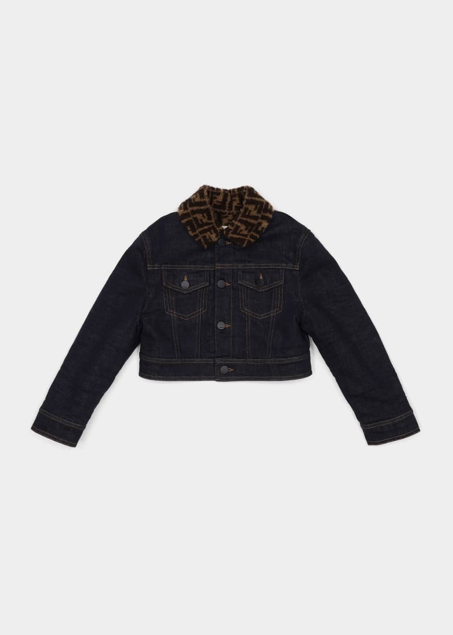 Fendi Girl's FF Fuzzy Collar Jacket, Size 8-14 - Bergdorf Goodman