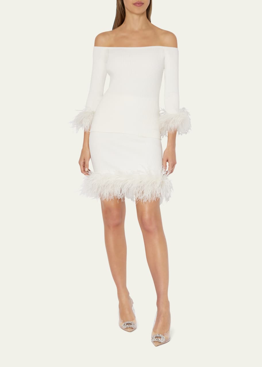Milly Off-Shoulder Feather-Trim Top - Bergdorf Goodman