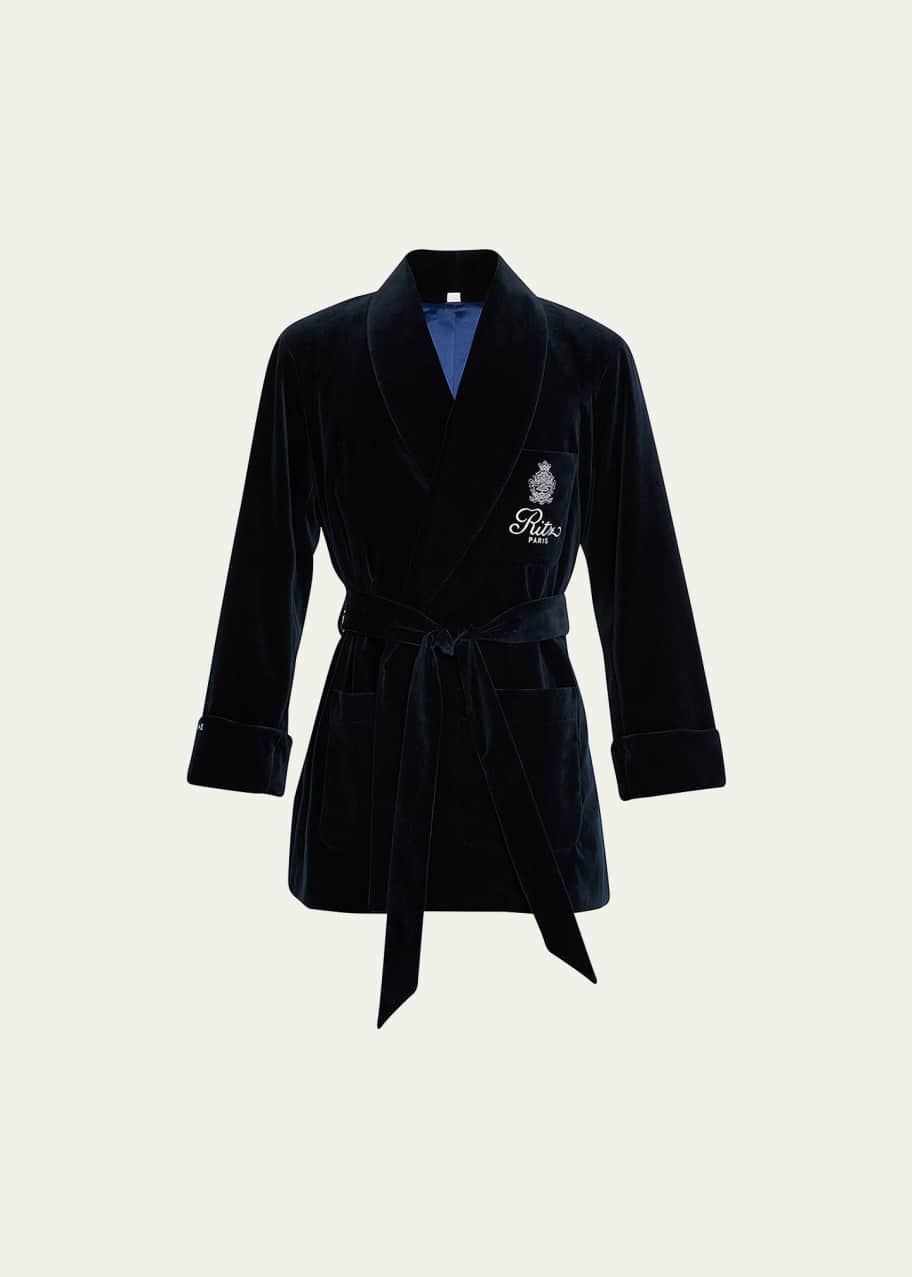 FRAME x Ritz Paris Men's Velvet Crest Bathrobe - Bergdorf Goodman