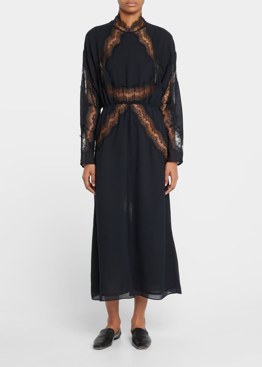 Rosie Assoulin Frayed Lace Silk Scarf-Neck Dress - Bergdorf Goodman