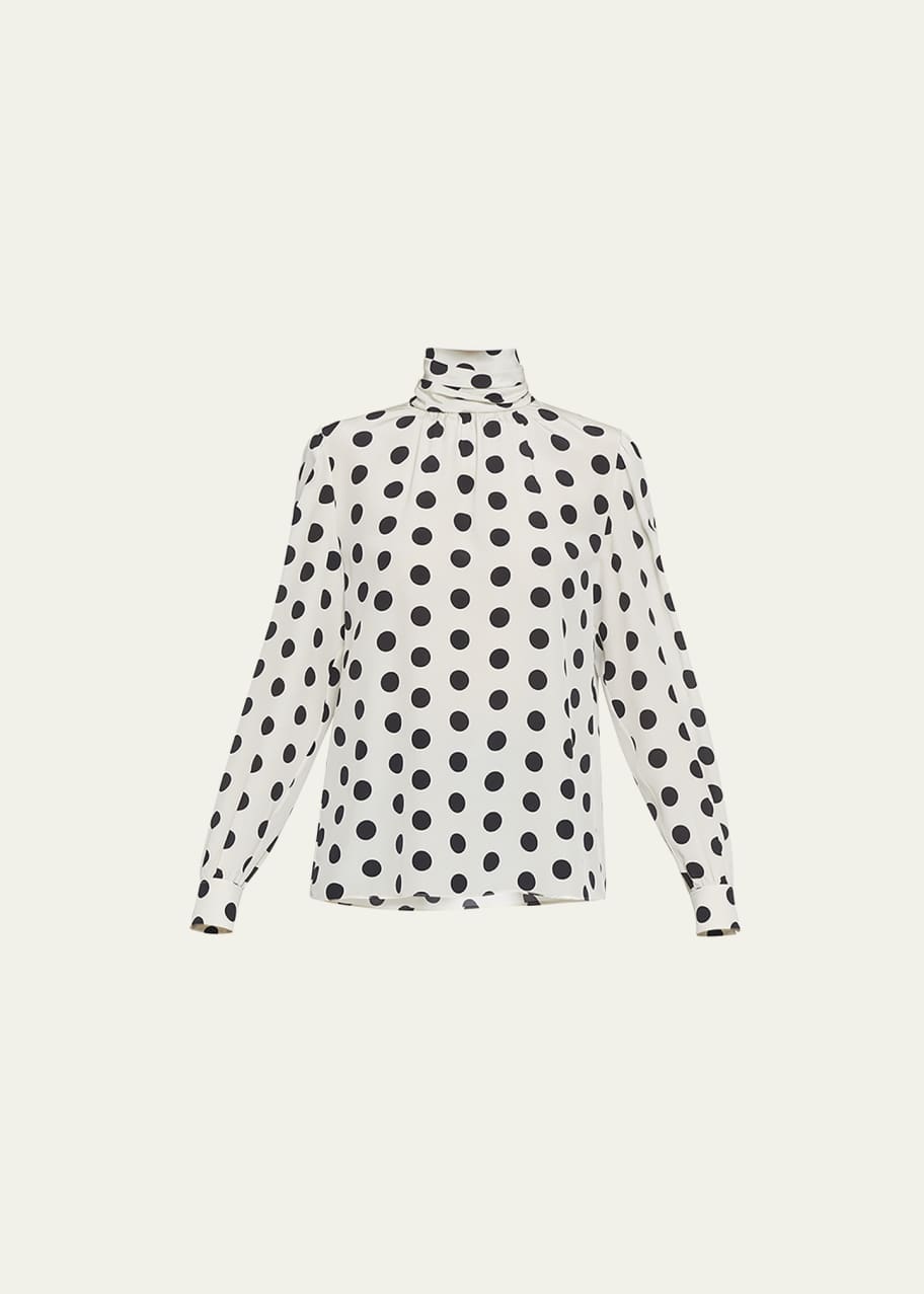 Saint Laurent Polka-Dot Turtleneck Silk Blouse - Bergdorf Goodman