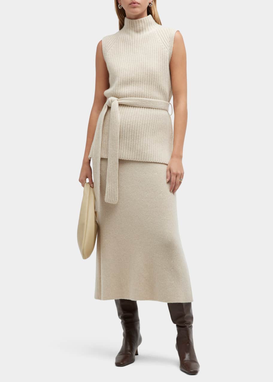 Vince Wool-Cashmere Belted Turtleneck Shell Top - Bergdorf Goodman