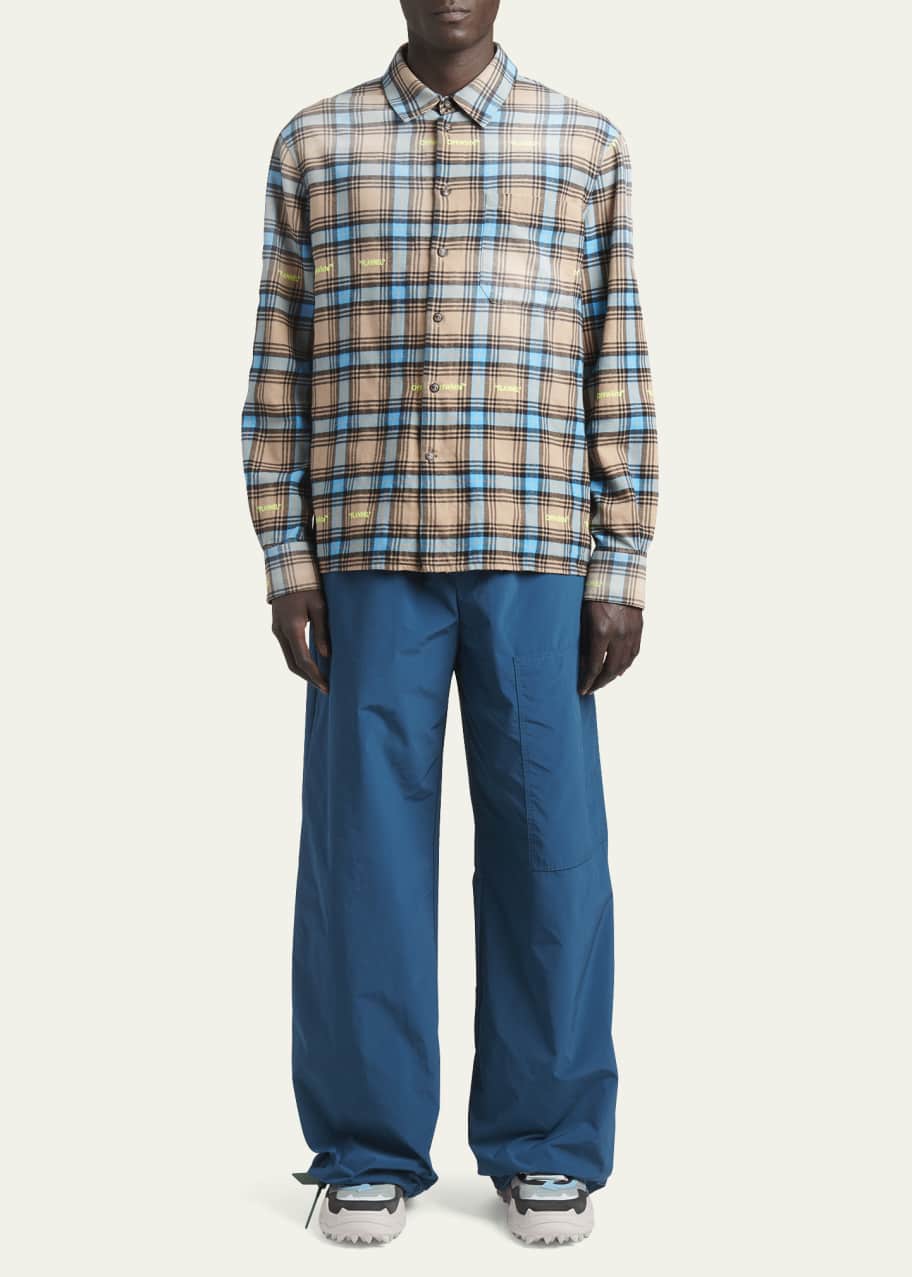 Off-White Men's Plaid Flannel Logo Sport Shirt - Bergdorf Goodman