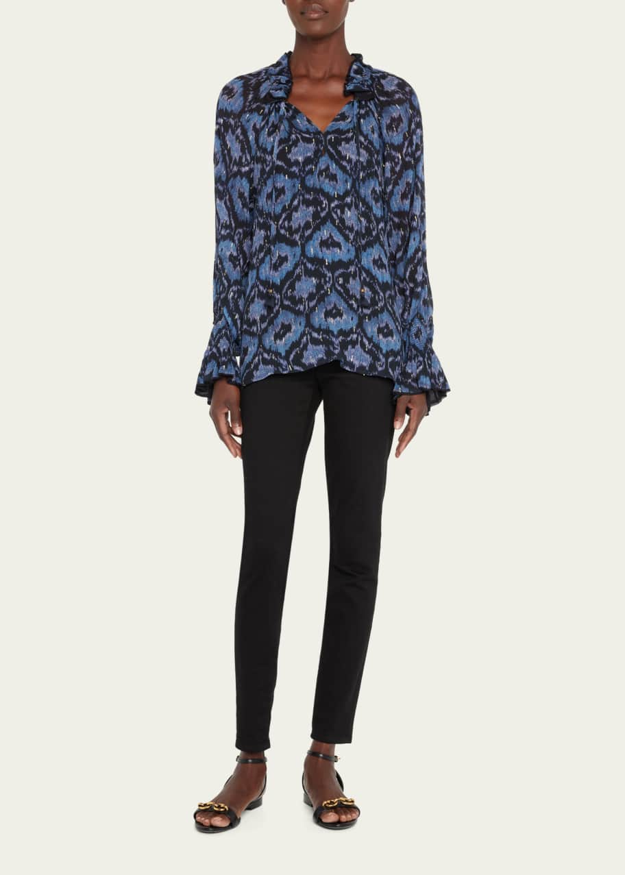 Figue Lianna Metallic Ikat Neck-Tie Silk Top - Bergdorf Goodman