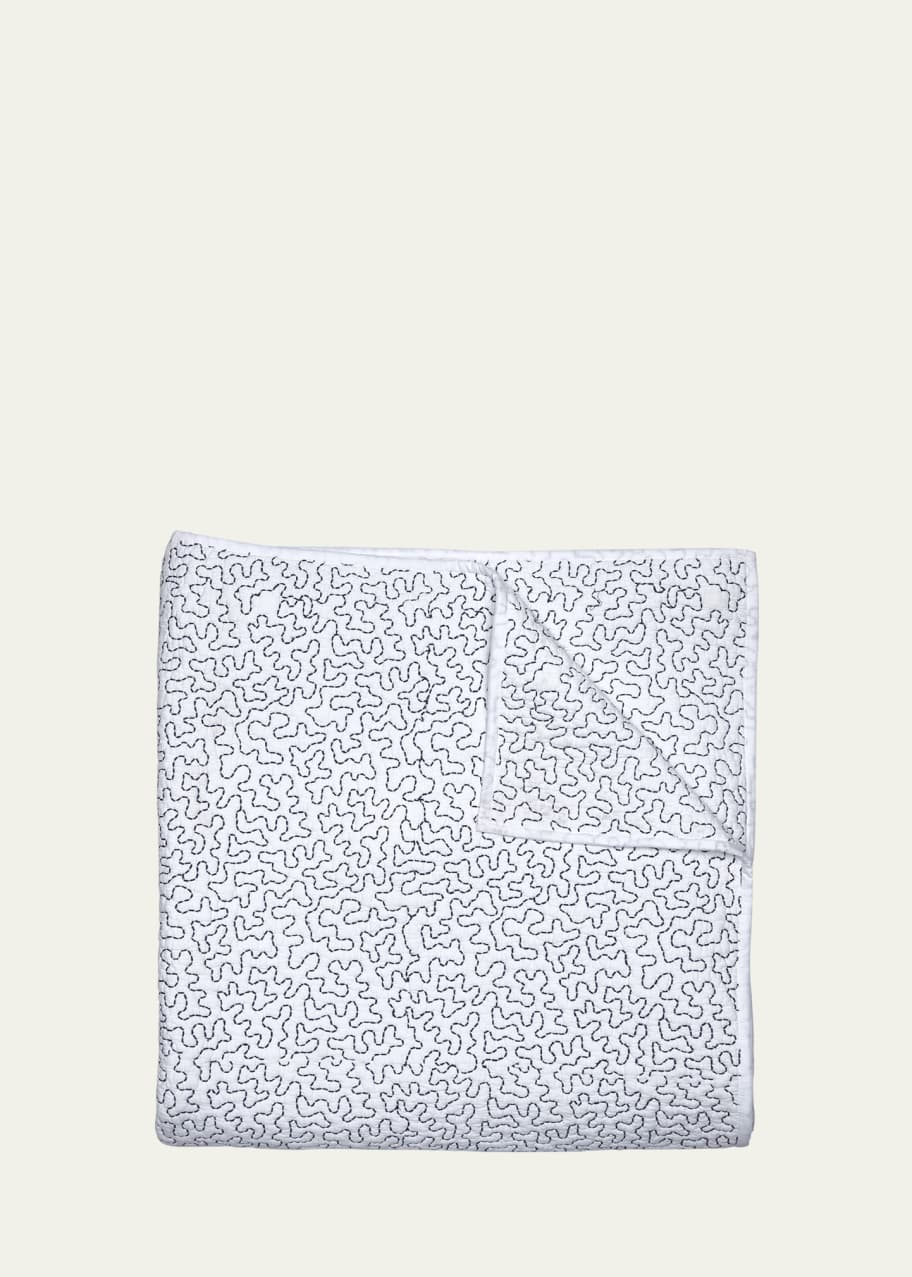 John Robshaw Running Stitch Indigo Queen Coverlet - Bergdorf Goodman
