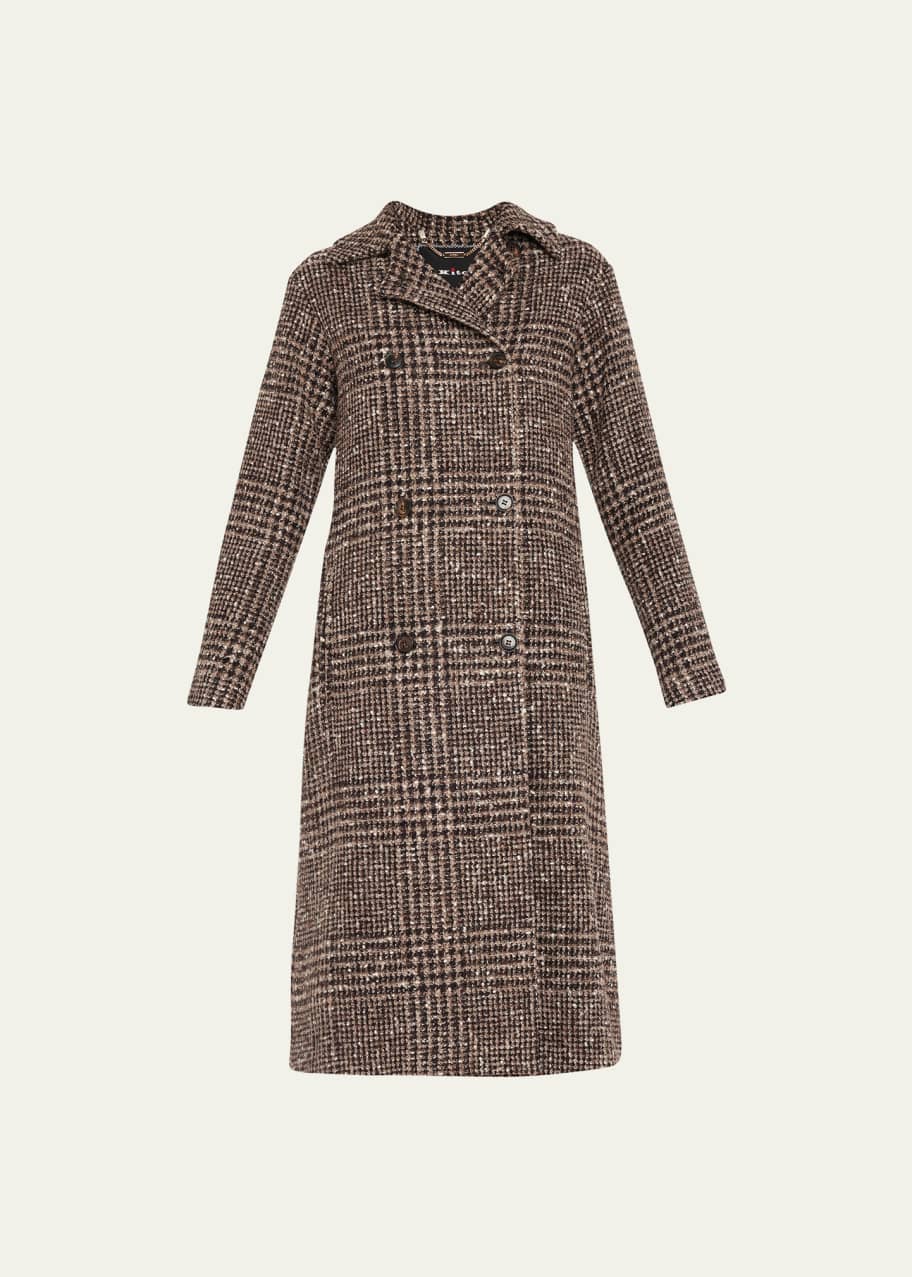Kiton Plaid Double-Breasted Wool Mid Coat - Bergdorf Goodman