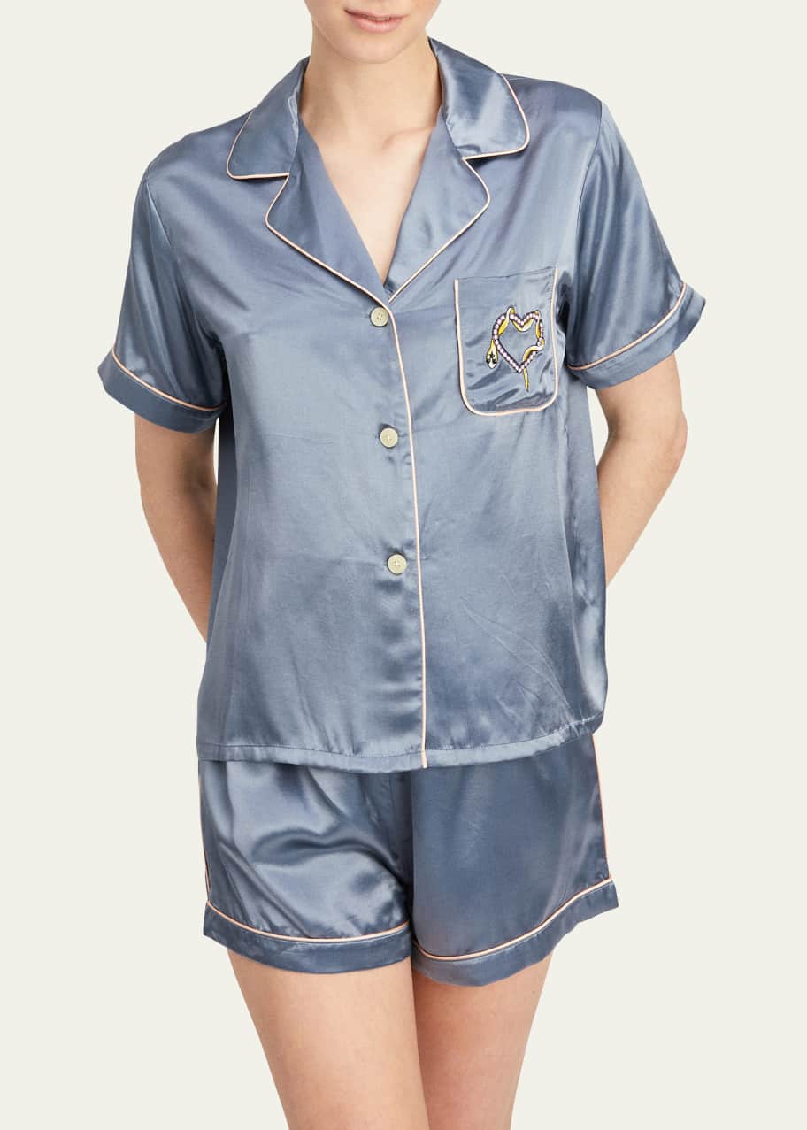 Morgan Lane Katelyn Fiona Embroidered Silk Pajama Set - Bergdorf Goodman