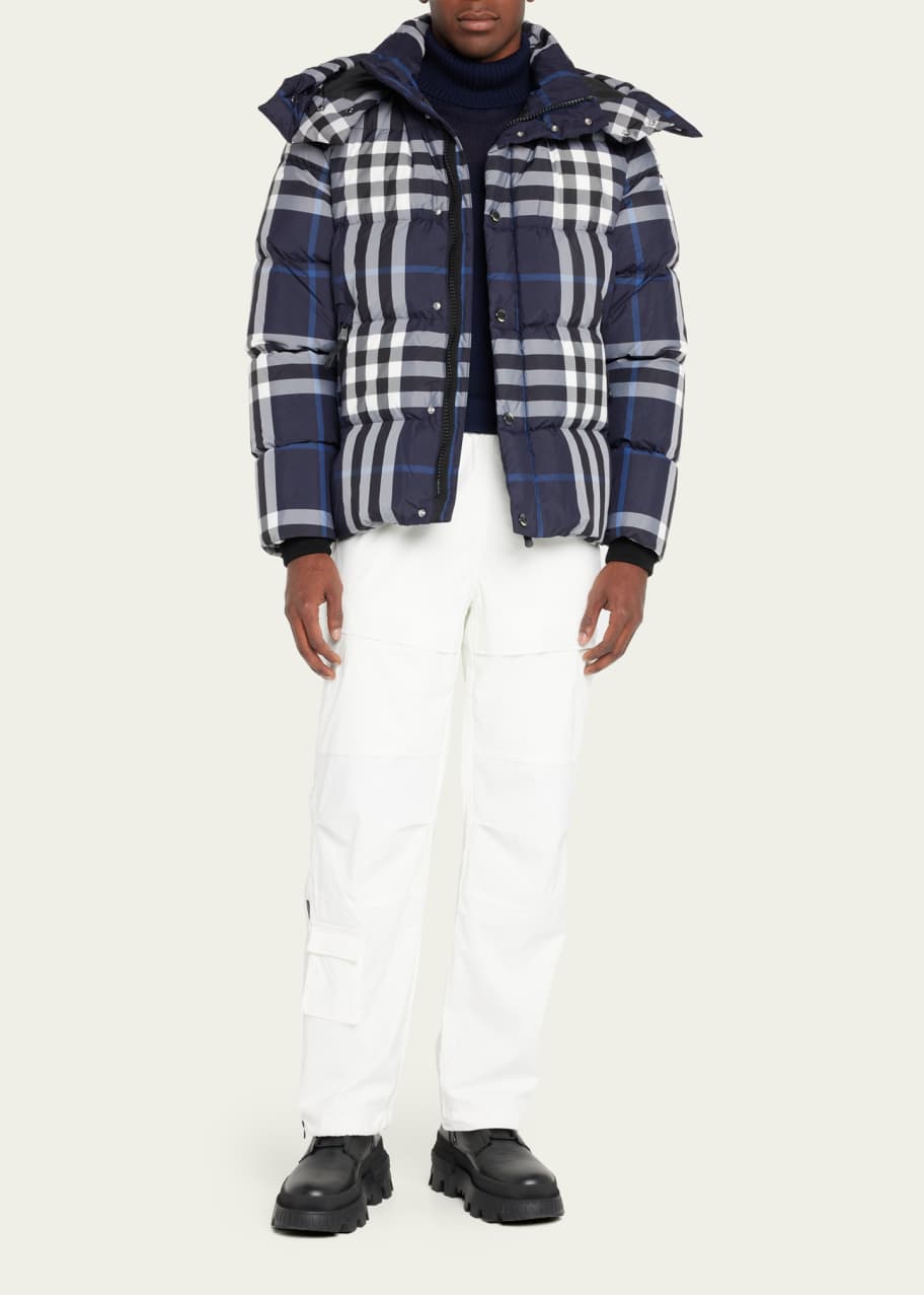 checkered puffer coat