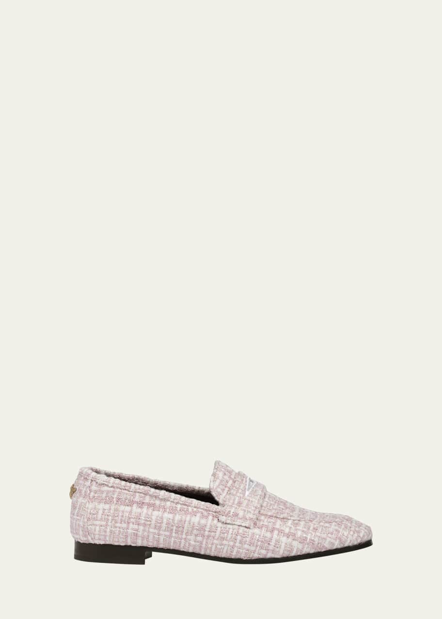 Bougeotte Tweed Flat Penny Loafers - Bergdorf Goodman