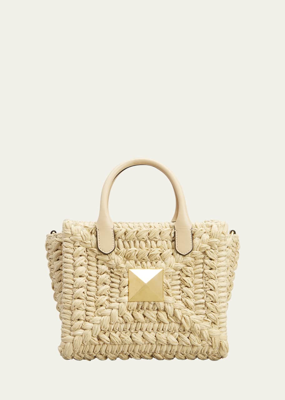 Valentino Garavani One Stud Small Raffia Top-Handle Bag - Bergdorf Goodman