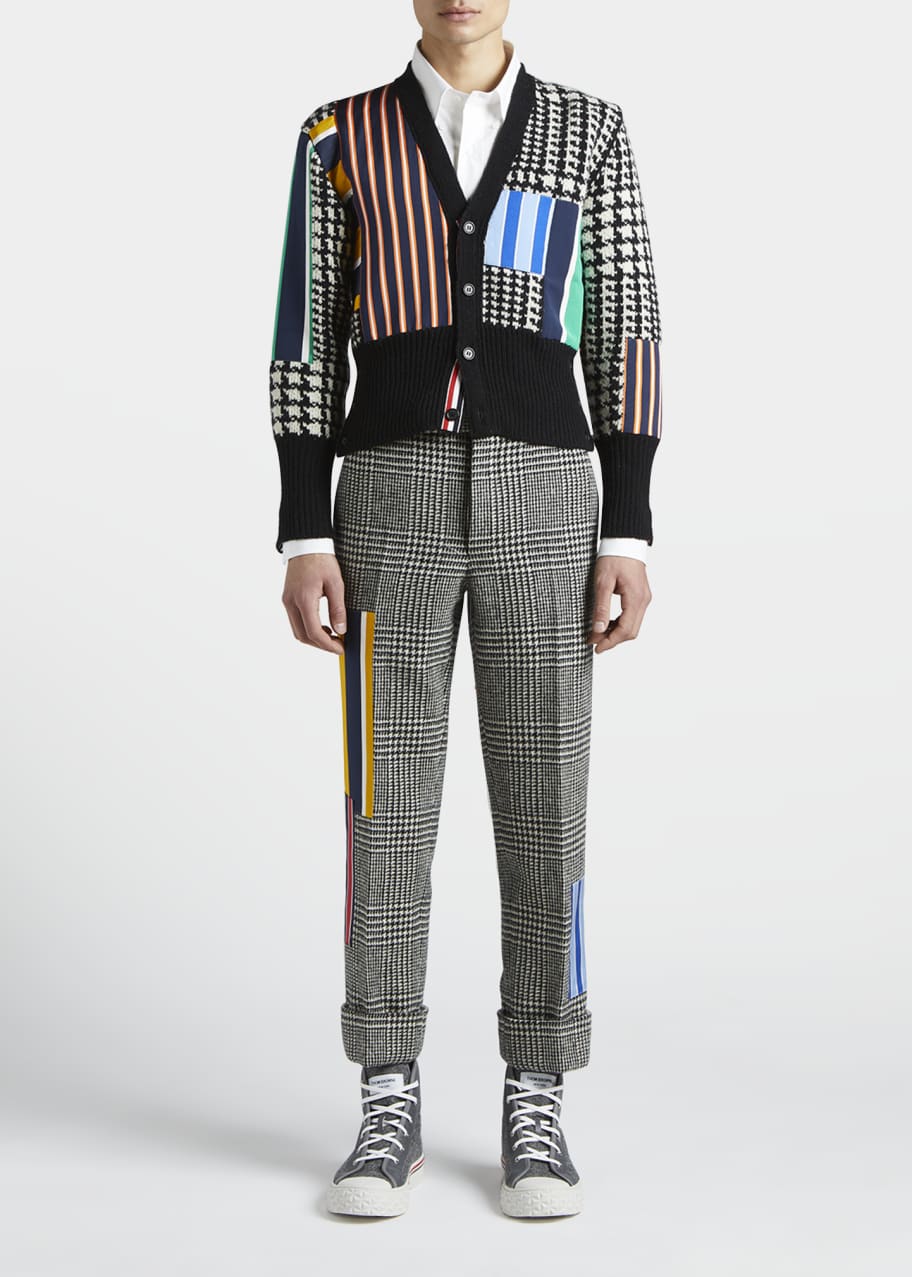 Thom Browne Men's Patchwork Prince of Wales Stripe Cardigan Sweater ...