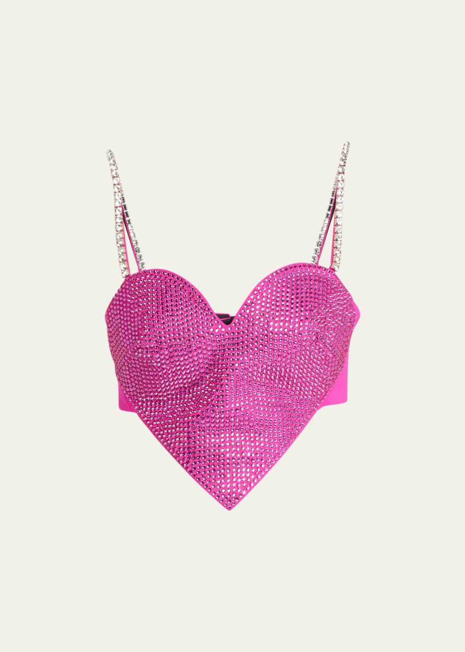 AREA Strass Embellished Heart Crop Top - Bergdorf Goodman