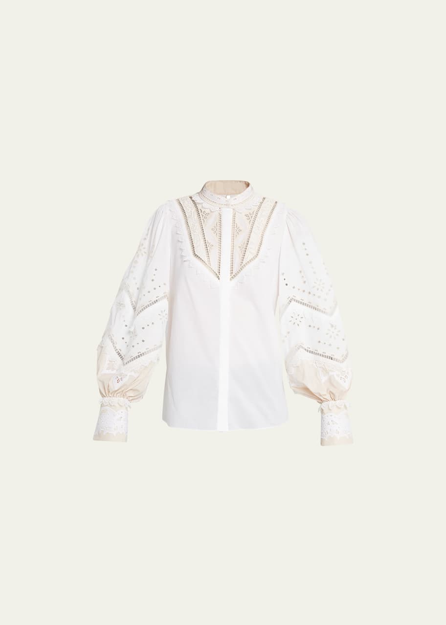 Kobi Halperin Skylar Embroidered Lace-Trim Cutout Blouse - Bergdorf Goodman