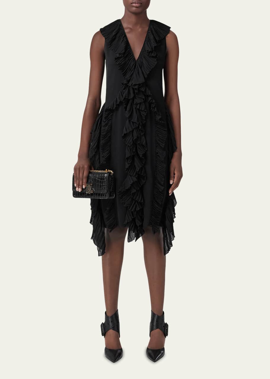 Burberry Ruffle Cap-Sleeve Silk Dress - Bergdorf Goodman