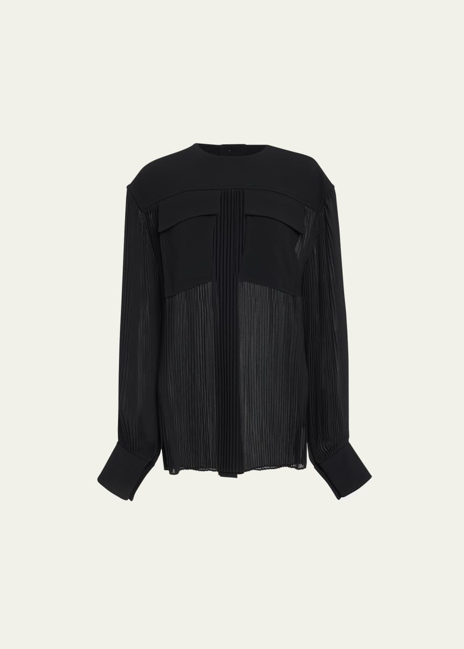 Proenza Schouler Sheer Pleated Blouse w/ Pockets - Bergdorf Goodman