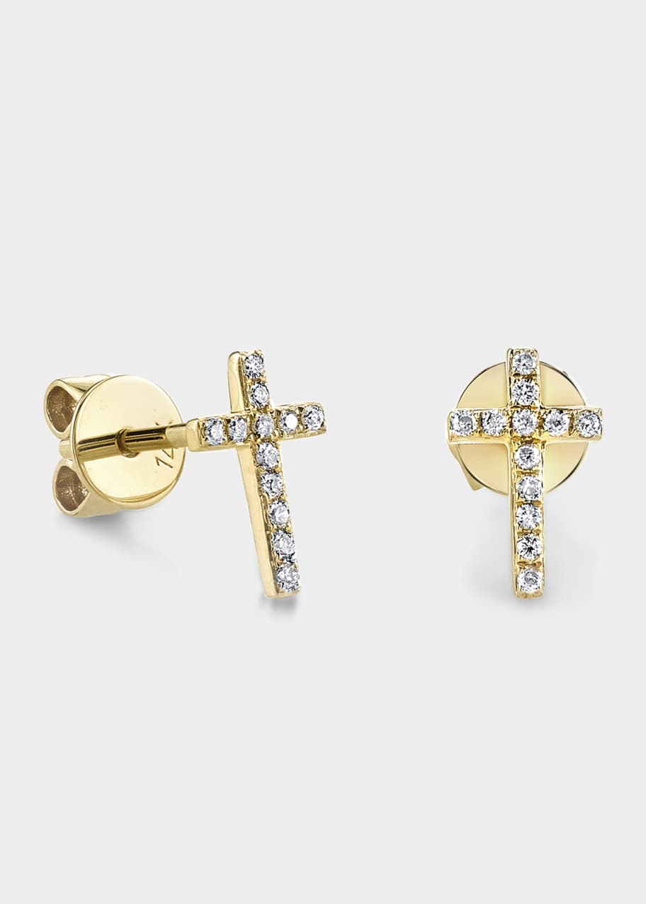 Sydney Evan Little Loves Girl's 14K Yellow Gold Diamond Cross Studs - Bergdorf Goodman