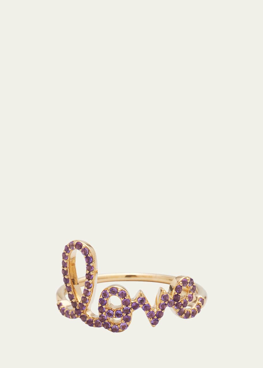 Sydney Evan 14K Gold Large Love Script Ring in Amethyst - Bergdorf Goodman