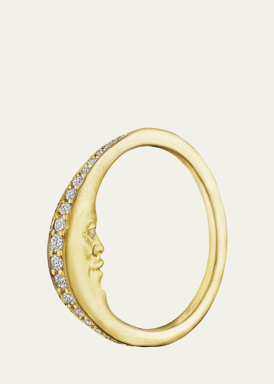 Anthony Lent Diamond Crest Crescent Moonface Ring in 18K Gold ...
