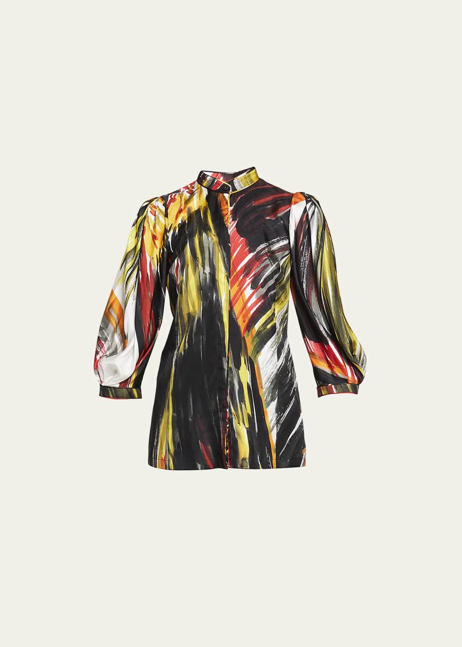 Gabriela Hearst Delmer Abstract-Print Silk Top - Bergdorf Goodman
