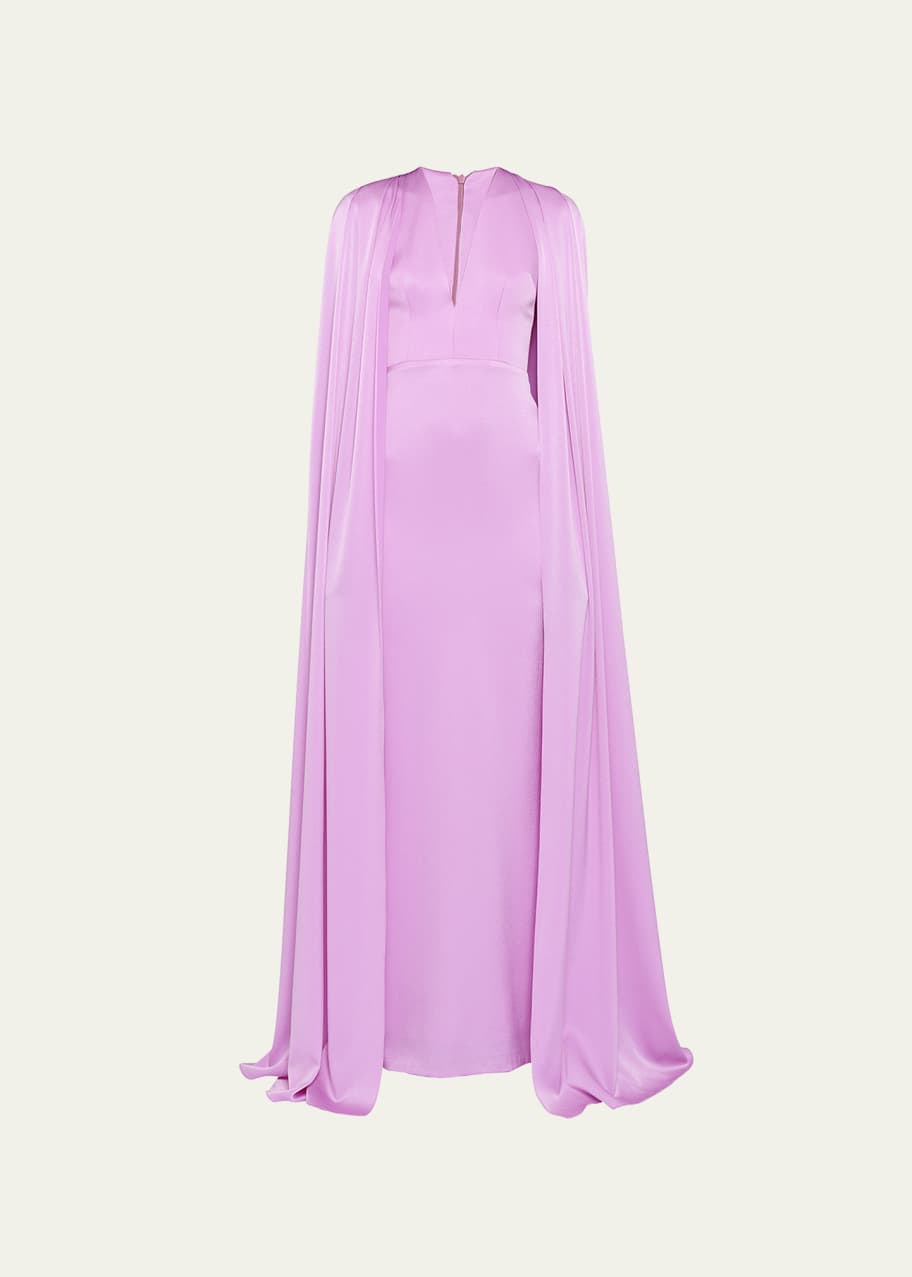 Alex Perry Cape V-Neck Crepe Column Gown - Bergdorf Goodman