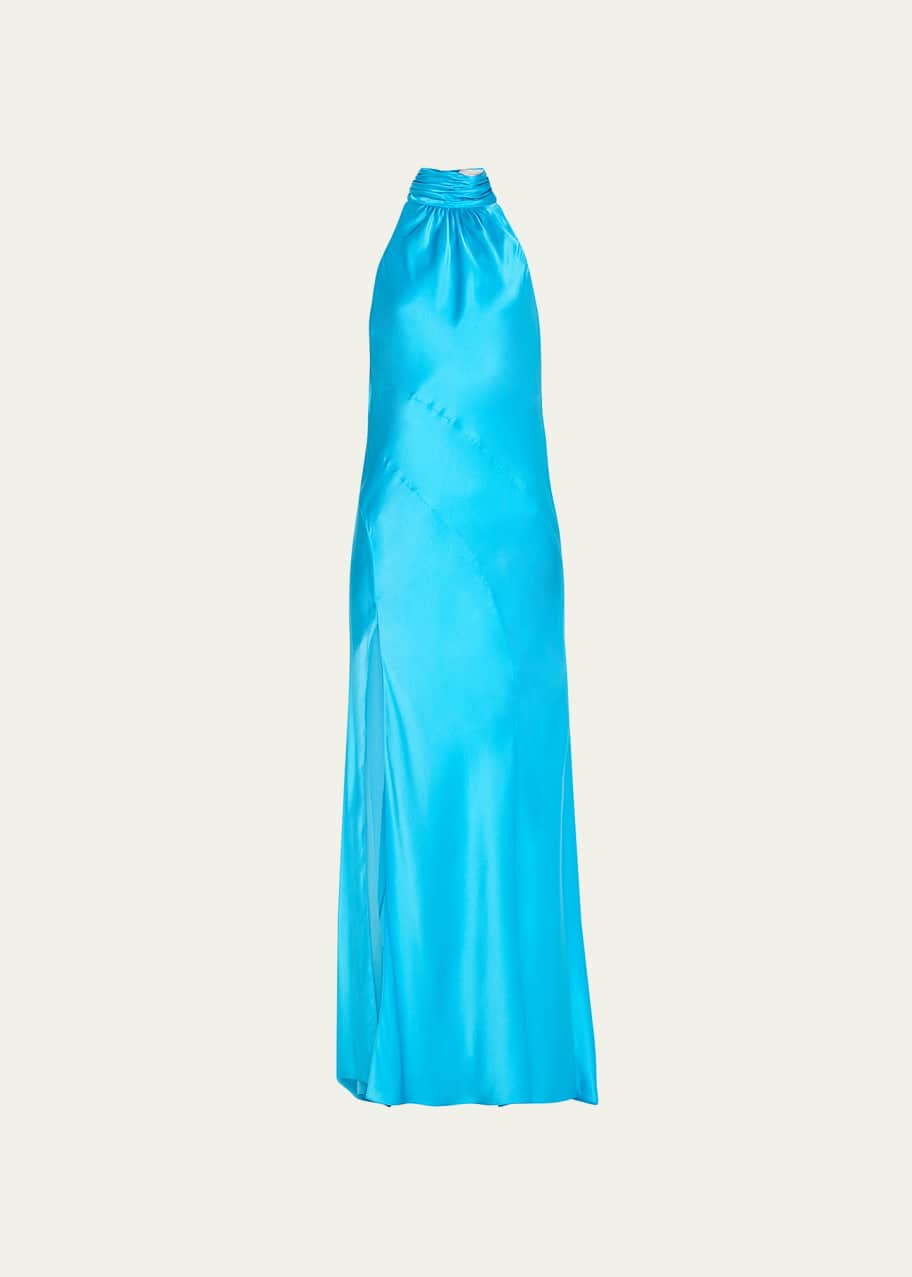 Cinq a Sept Reem Bias-Cut Draped-Back Halter Silk Gown - Bergdorf Goodman