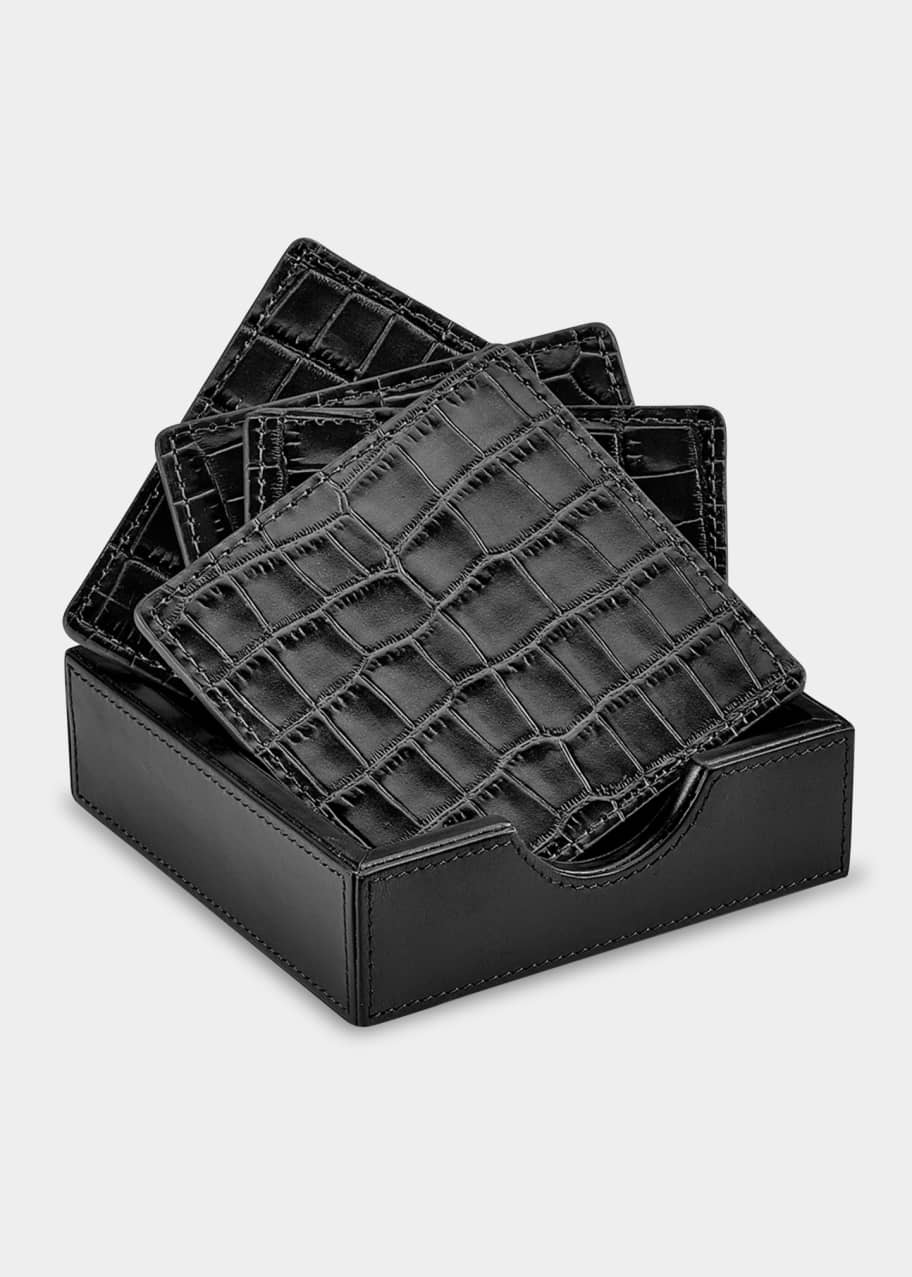 Graphic Image Square Coaster Set In Leather Tray - Bergdorf Goodman