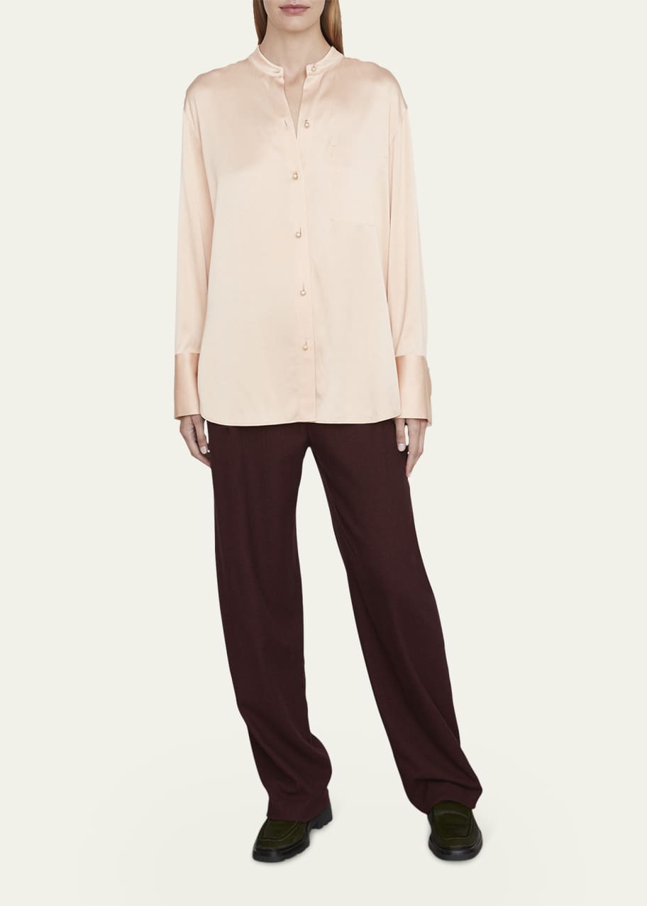 Vince Relaxed Band-Collar Satin Shirt - Bergdorf Goodman