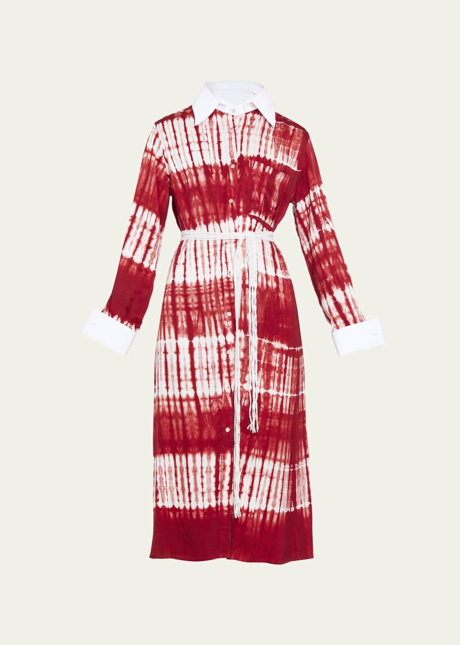 Wales Bonner Flow Tie-Dye Belted Midi ShirtDress - Bergdorf Goodman