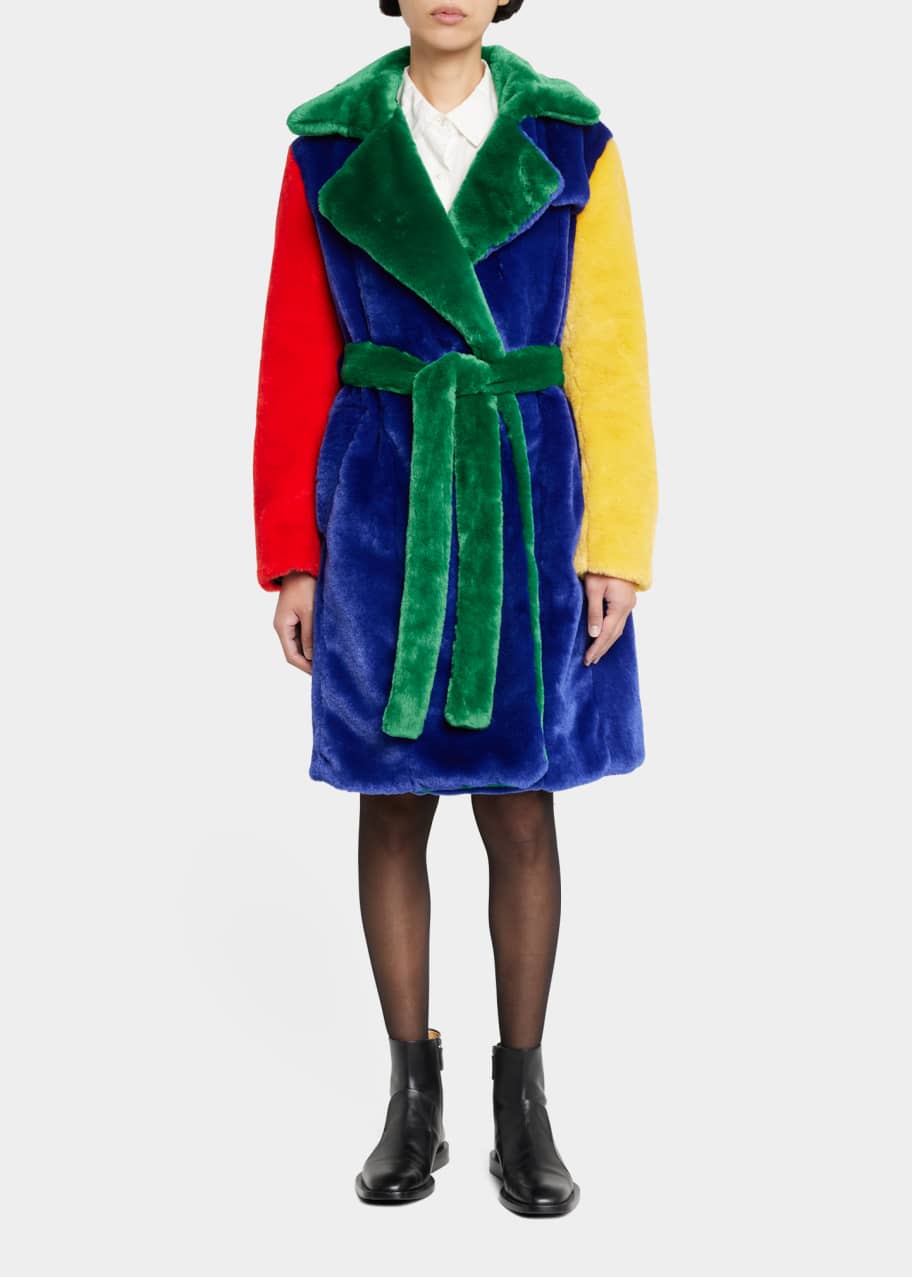 Maison Atia Faux Fur Colorblock Wrap Coat - Bergdorf Goodman