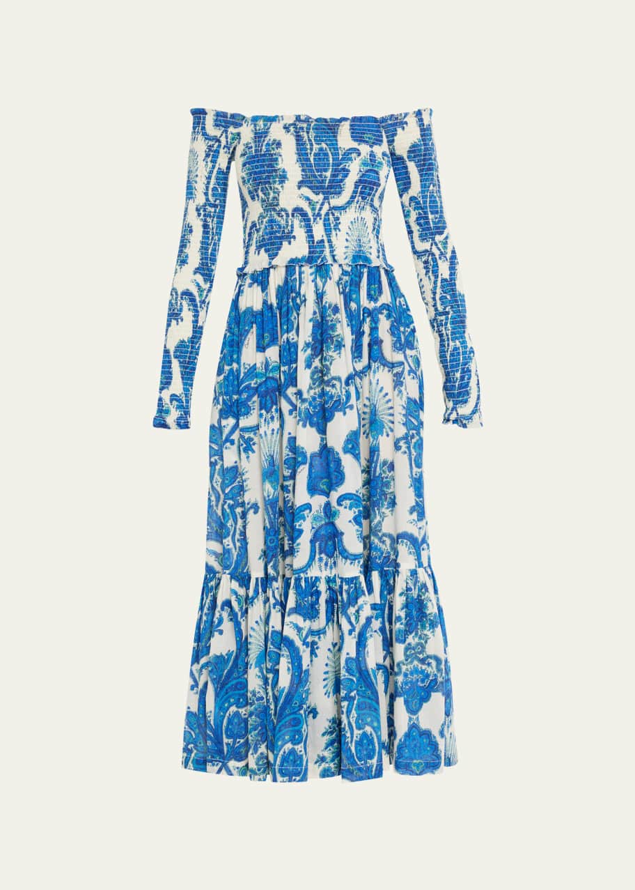 Cara Cara Skylar Smocked Off-The-Shoulder Midi Dress - Bergdorf Goodman