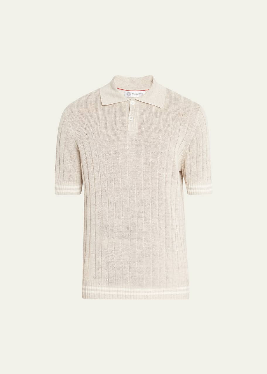 Brunello Cucinelli Men's Linen-Cotton Rib Knit Polo Sweater - Bergdorf ...