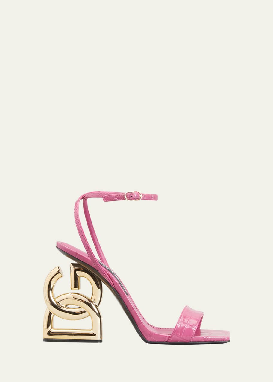 Dolce&Gabbana Croc-Embossed Leather Sandals w/ DG Heel - Bergdorf Goodman
