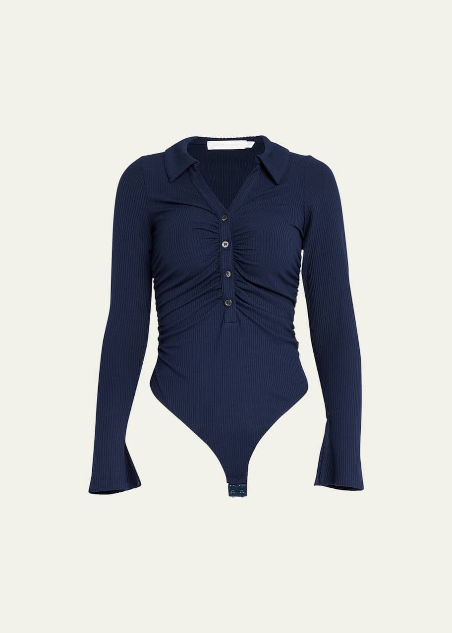 SIMKHAI Allen Marled Shaping Rib Polo Bodysuit - Bergdorf Goodman